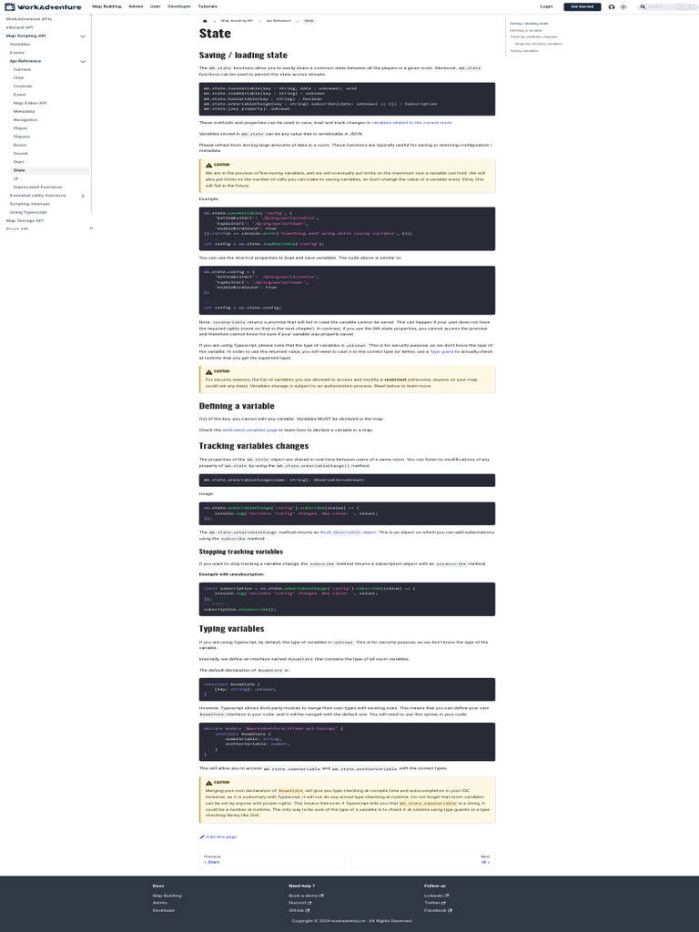 State - WorkAdventure Documentation | PDF | Variable (Computer Science) | Command Line Interface