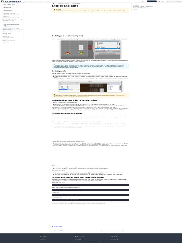 Entries and Exits - WorkAdventure Documentation | PDF | World Wide Web | Internet & Web