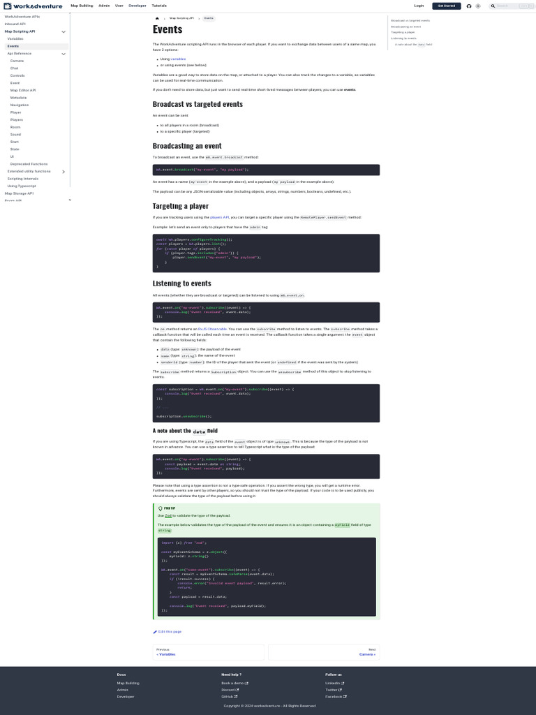 Events - WorkAdventure Documentation | PDF | Computer Science | Computer Programming