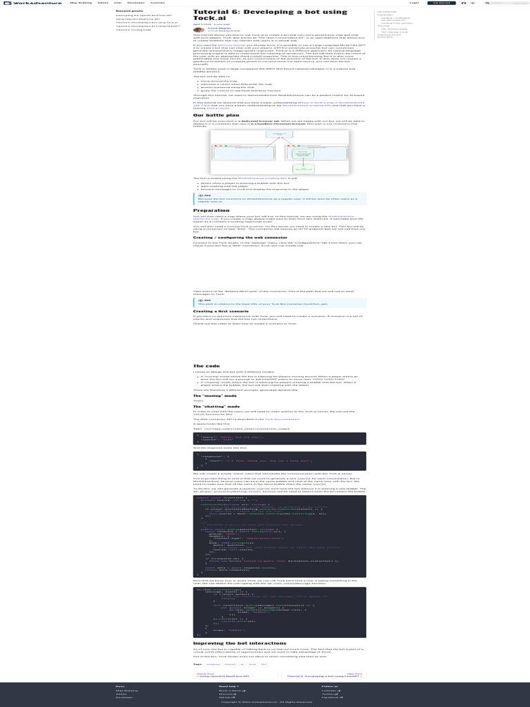 Tutorial 6_ Developing a bot using Tock.ai _ WorkAdventure Documentation | PDF | Internet Bot ...