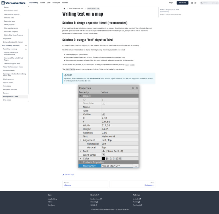 Writing text on a map _ WorkAdventure Documentation | PDF | Typefaces | World Wide Web
