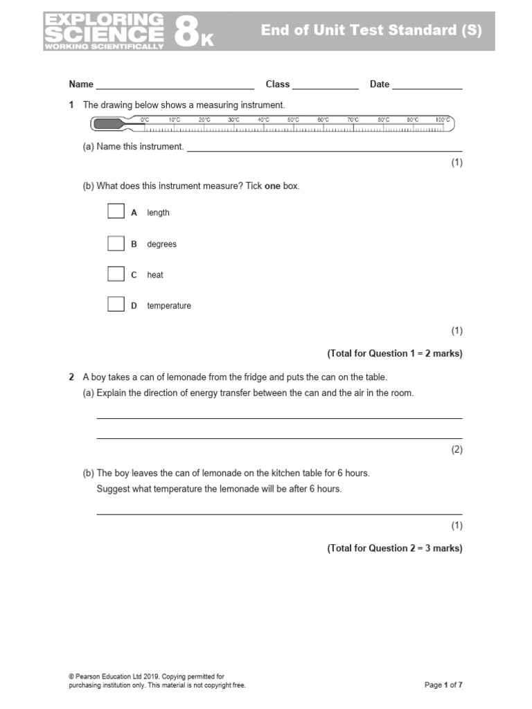 8K Thermal Energy Unit Test | PDF | Thermometer | Heat
