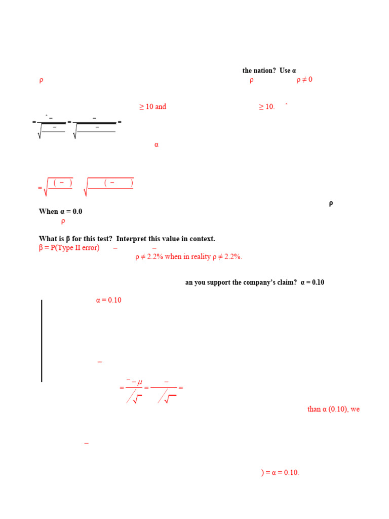 09 My Quiz Review - ANSWER KEY | PDF | Type I And Type Ii Errors | Null Hypothesis