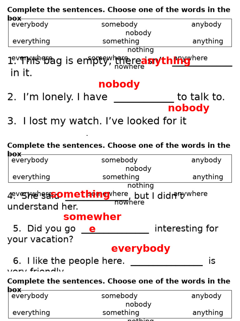 1.3 Pronouns With Every Some No Any Revision 2 | PDF