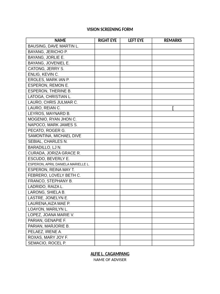 Vision Screening Form HT WT Form | PDF