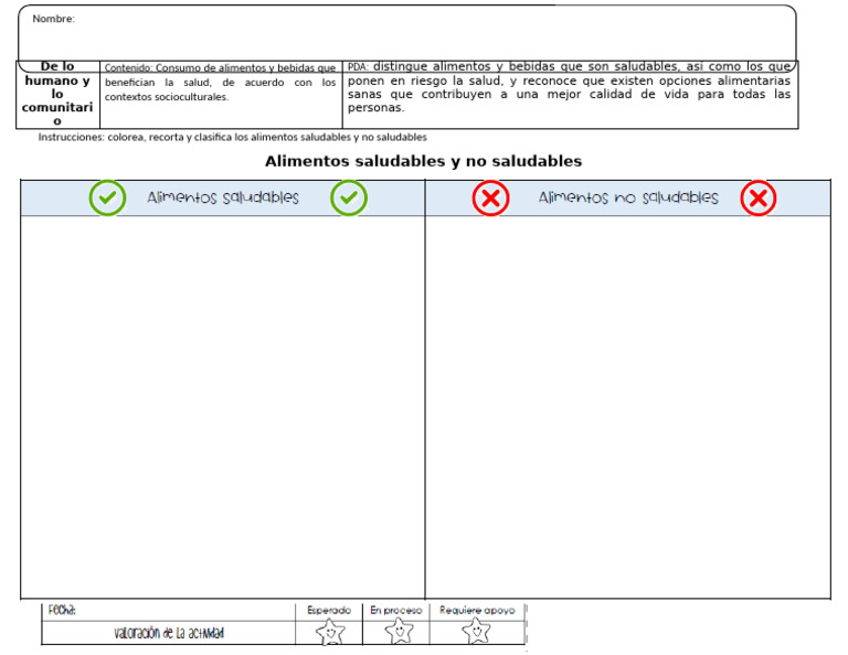 Clasificando Alimentos Nutritivos y Chatarra | PDF