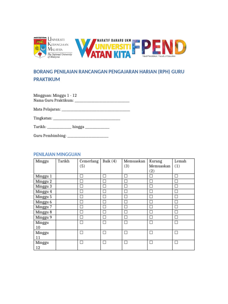 Contoh Borang - Penilaian - RPH - Guru - Praktikum | PDF