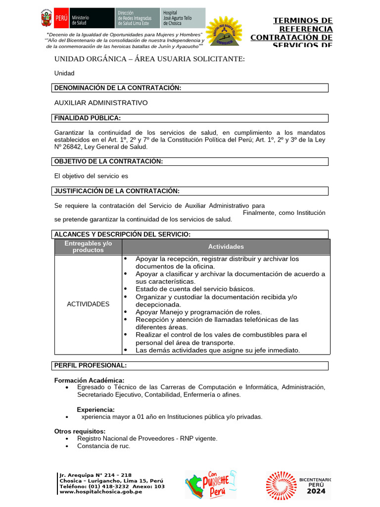 Tdr-Asistente Administrativo | PDF | Perú