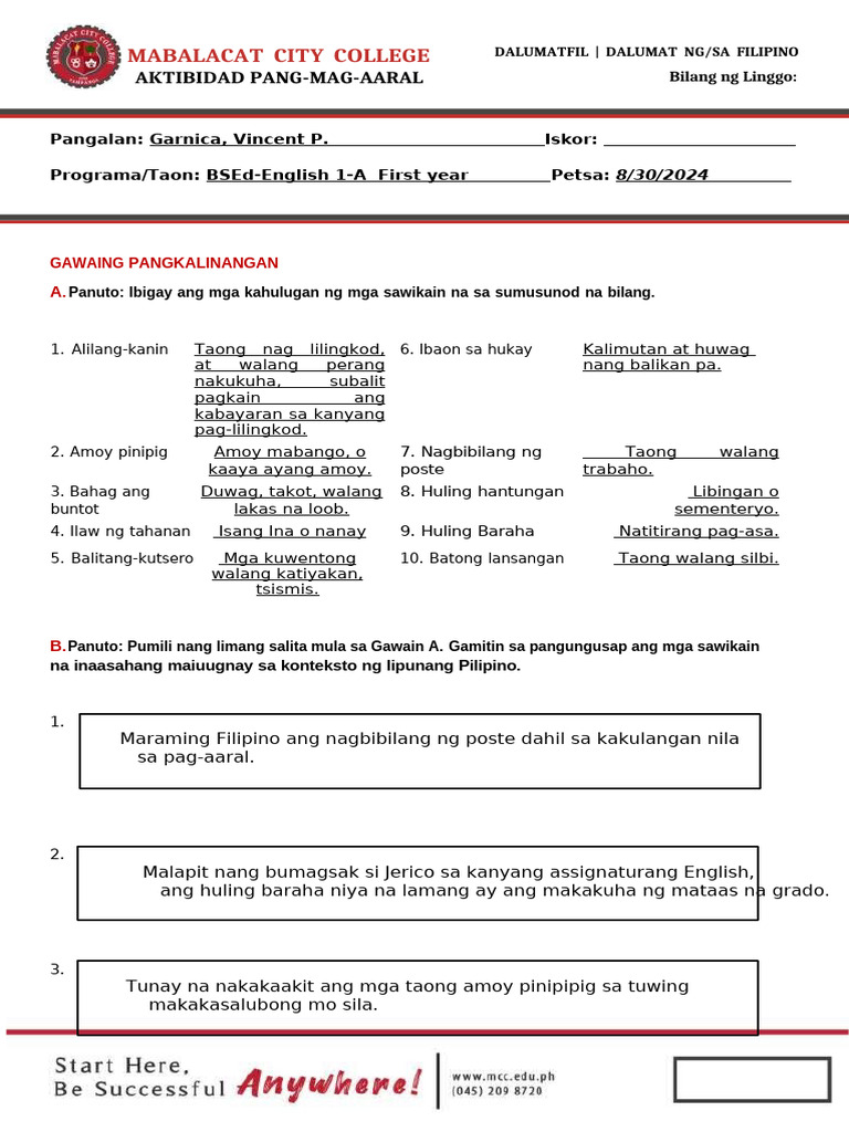 Garnica, Vincent P. BSEd-EnG 1-A - Aktibidad-1 | PDF