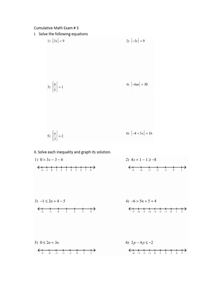 Cumulative Math Exam: Equations & Graphs | PDF