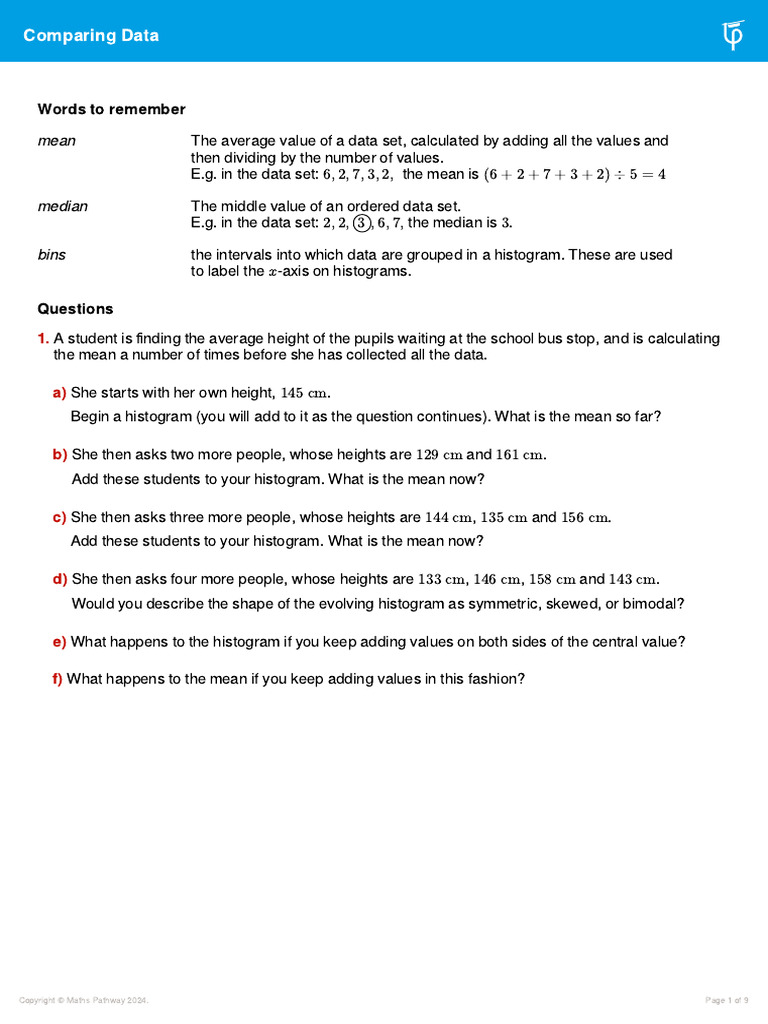 Exercise 1.10 Comparing Data | PDF | Mean | Histogram
