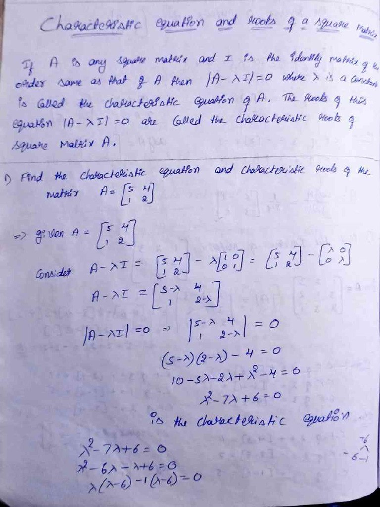 Characteristic Equation and Cayley Hamilton Theorem | PDF