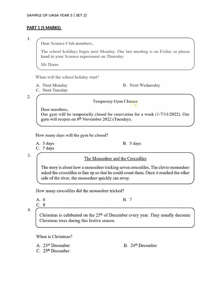 Sample of Uasa Year 5 (Set 2) | PDF