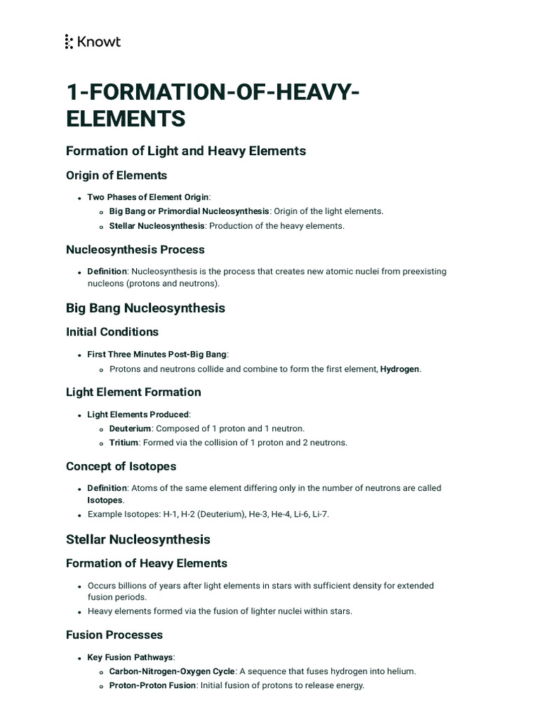 1 Formation of Heavy Elements (Notes) | PDF | Nuclear Fusion | Chemical ...
