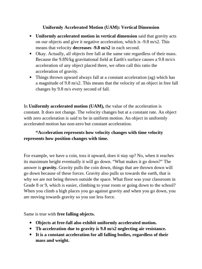 Uniformly Accelerated Motion | PDF | Acceleration | Force