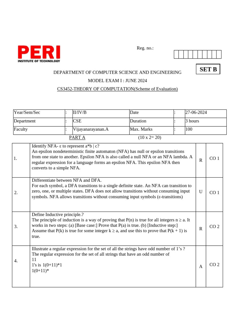 Model - I - TOC - QP - B - Scheme of Evaluation | PDF | Computational Complexity Theory ...
