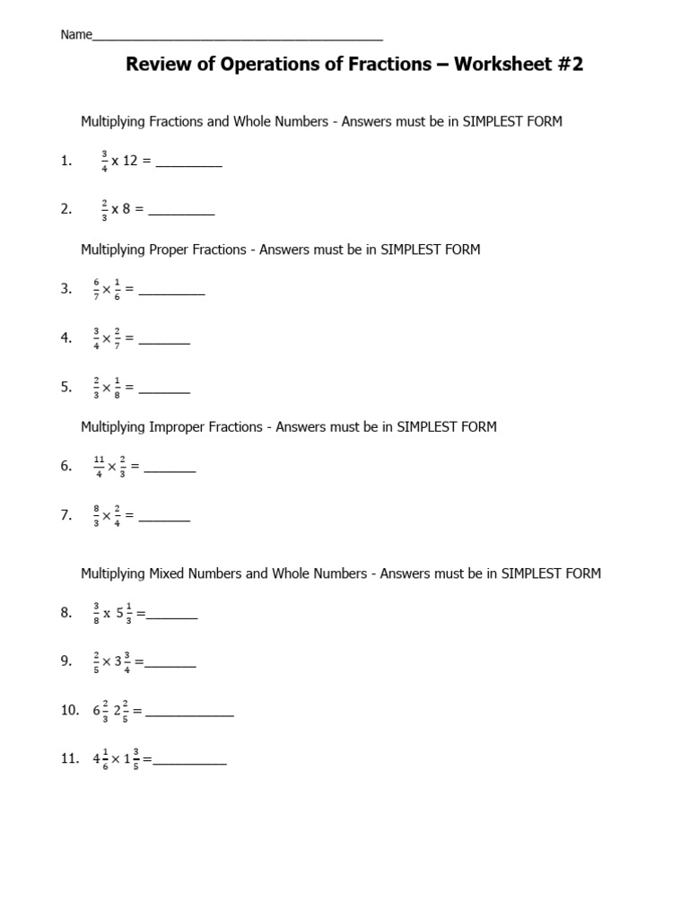 STUDENT HANDOUT 2 Review of Operation of Fractions | PDF