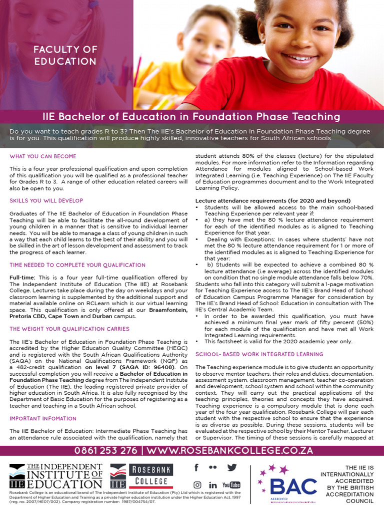 Bachelor of Education in Foundation Phase | PDF | Teachers | Academic Degree