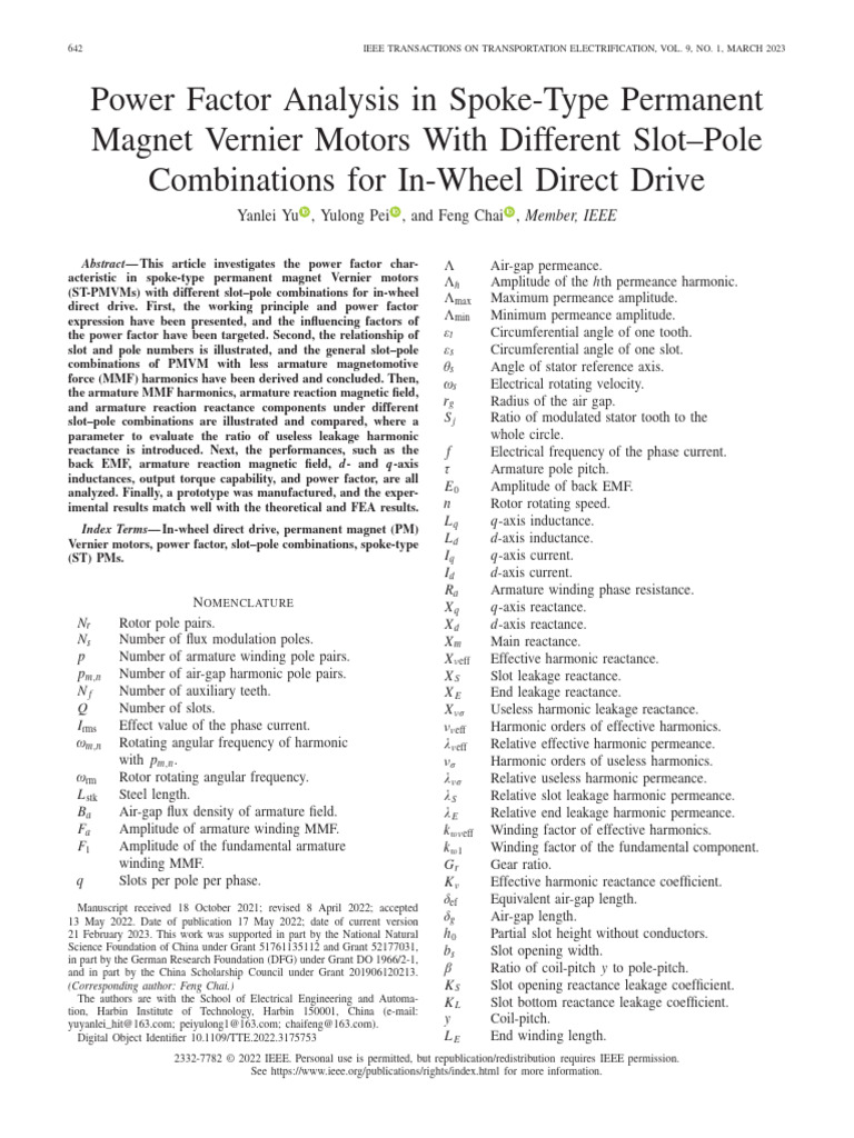 Power Factor Analysis in Spoke-Type Permanent Magnet Vernier Motors With Different Slot-Pole ...