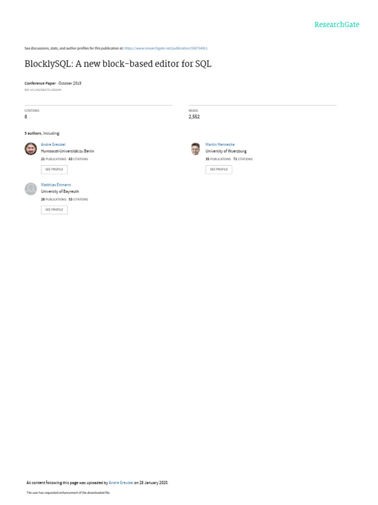 BlocklySQL - A new block-based editor for SQL | PDF | Sql | Databases