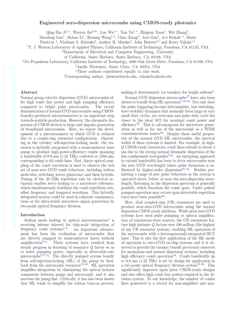 Engineered zero-dispersion microcombs using CMOS-ready photonics | PDF ...
