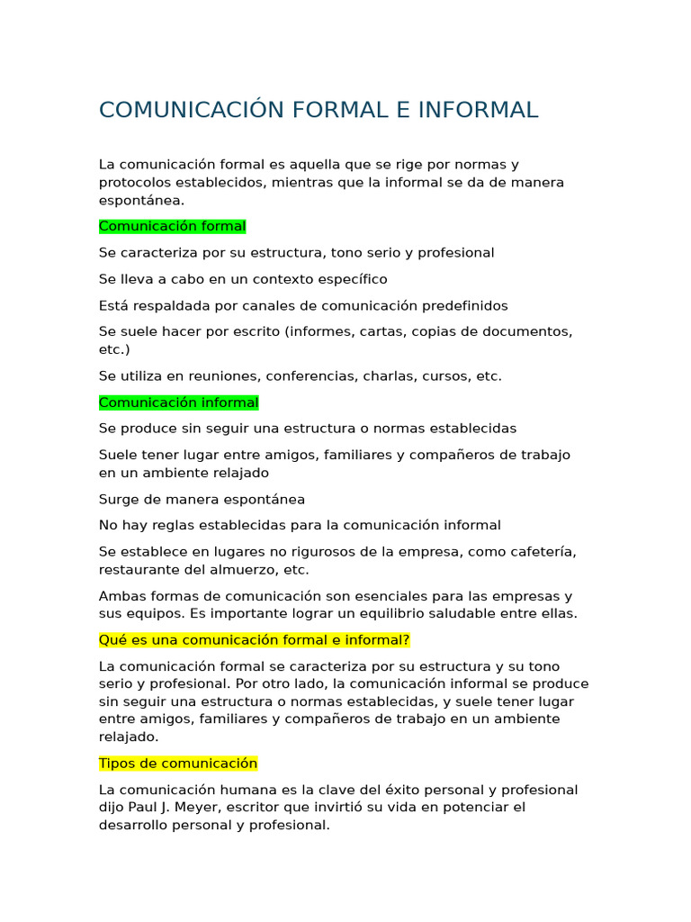 Comunicación Formal e Informal en Empresas | PDF | Comunicación | Business