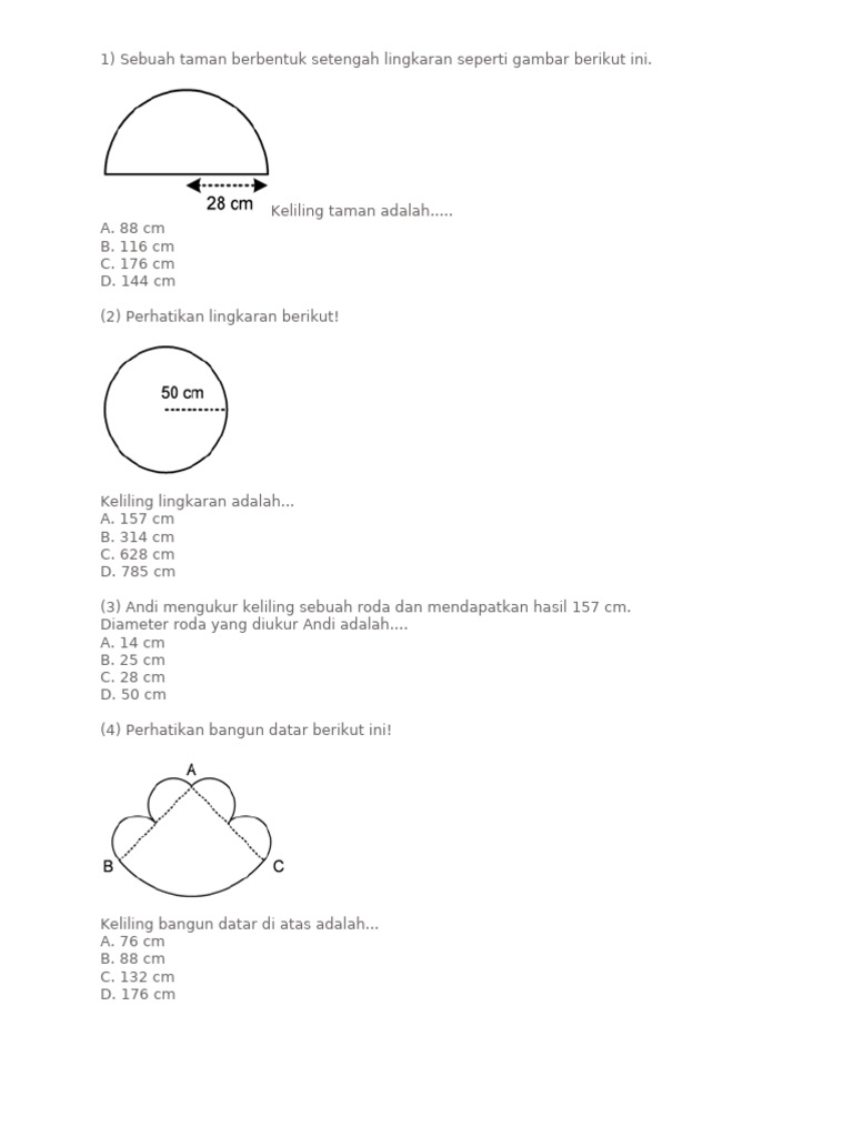 Soal Lingkaran (Keliling Dan Luas) | PDF