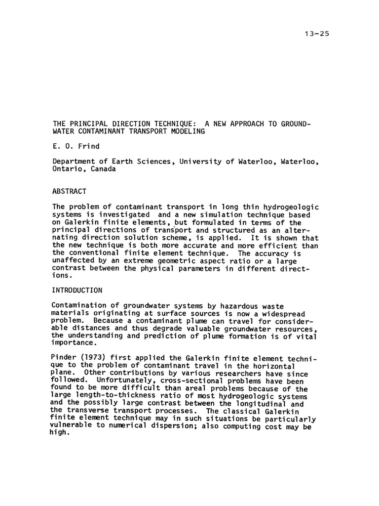 The Principal Direction Technique A New Approach To Groundwater Contaminant Transport Modeling