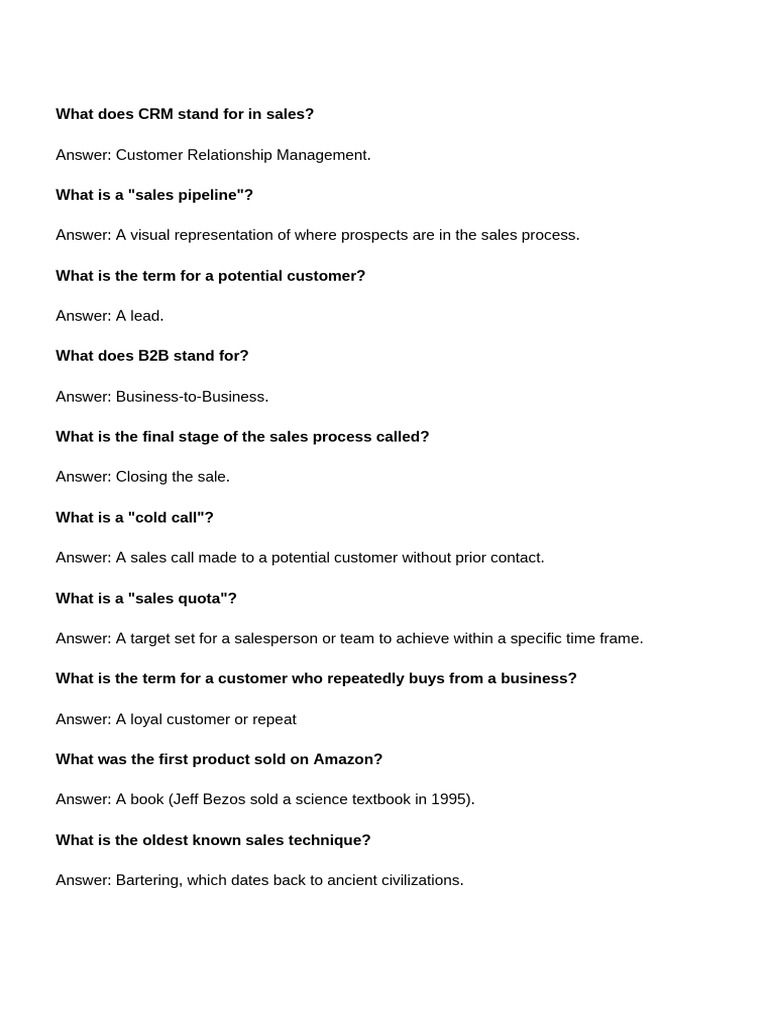 Sales Trivia Quiz | PDF