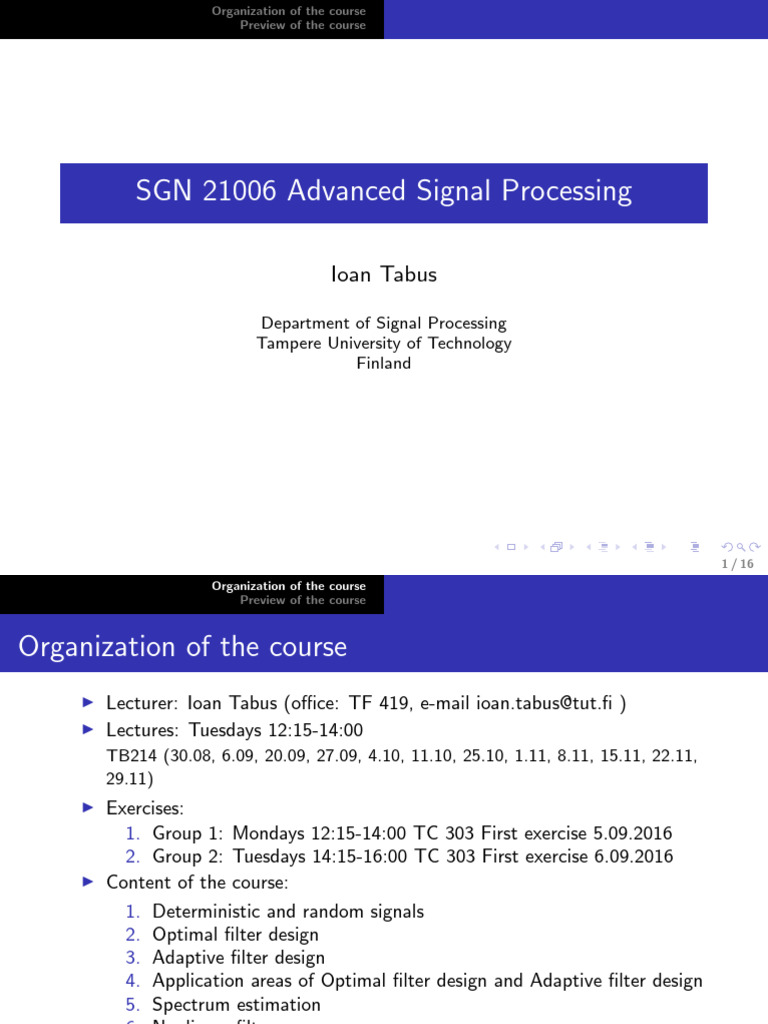 SGN 21006 Advanced Signal Processing | PDF | Computer Engineering | Telecommunications Engineering