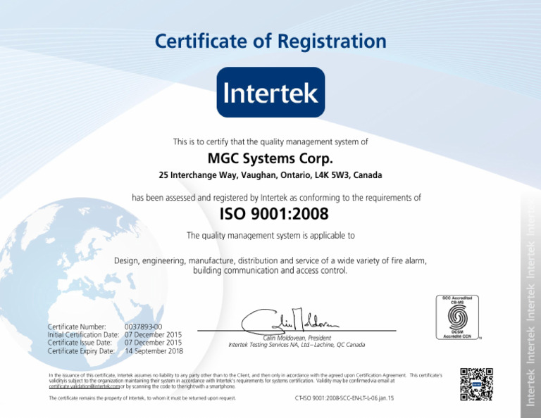 Mircom Inc ISO 9001-2008 Certificate | PDF