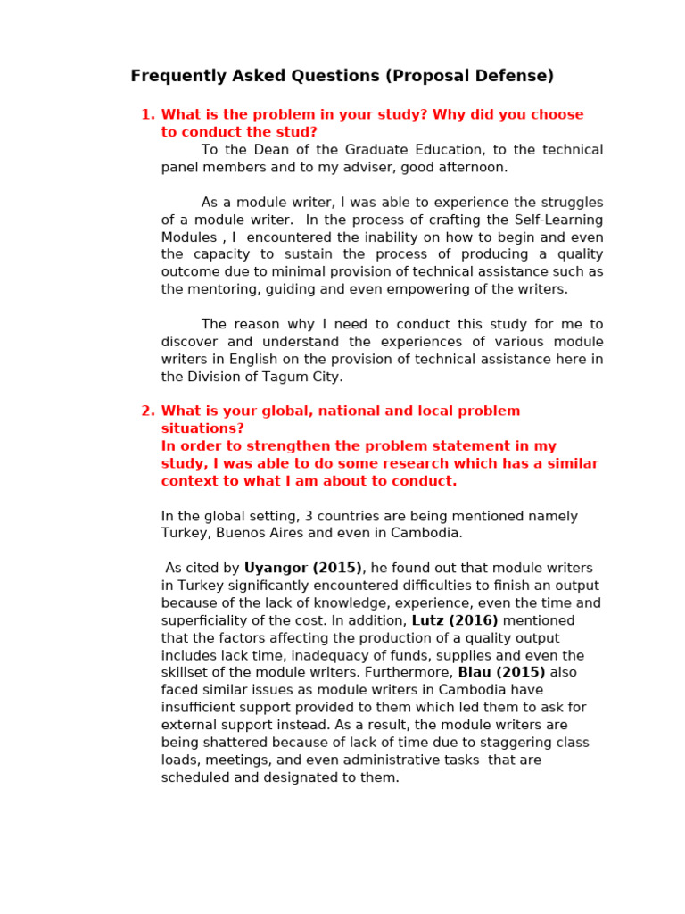 Proposal Defense - Frequently Asked Questions | PDF | Behavioural Sciences