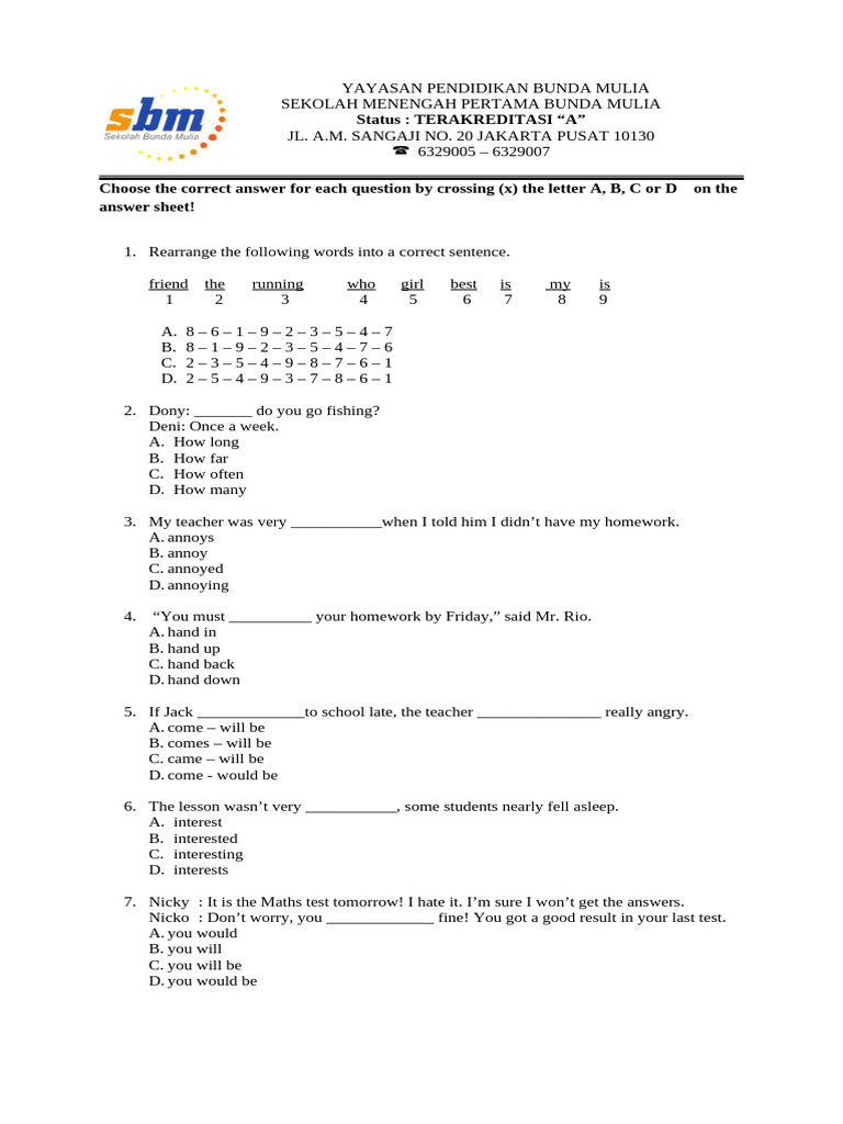 English Entrance Test Questions | PDF