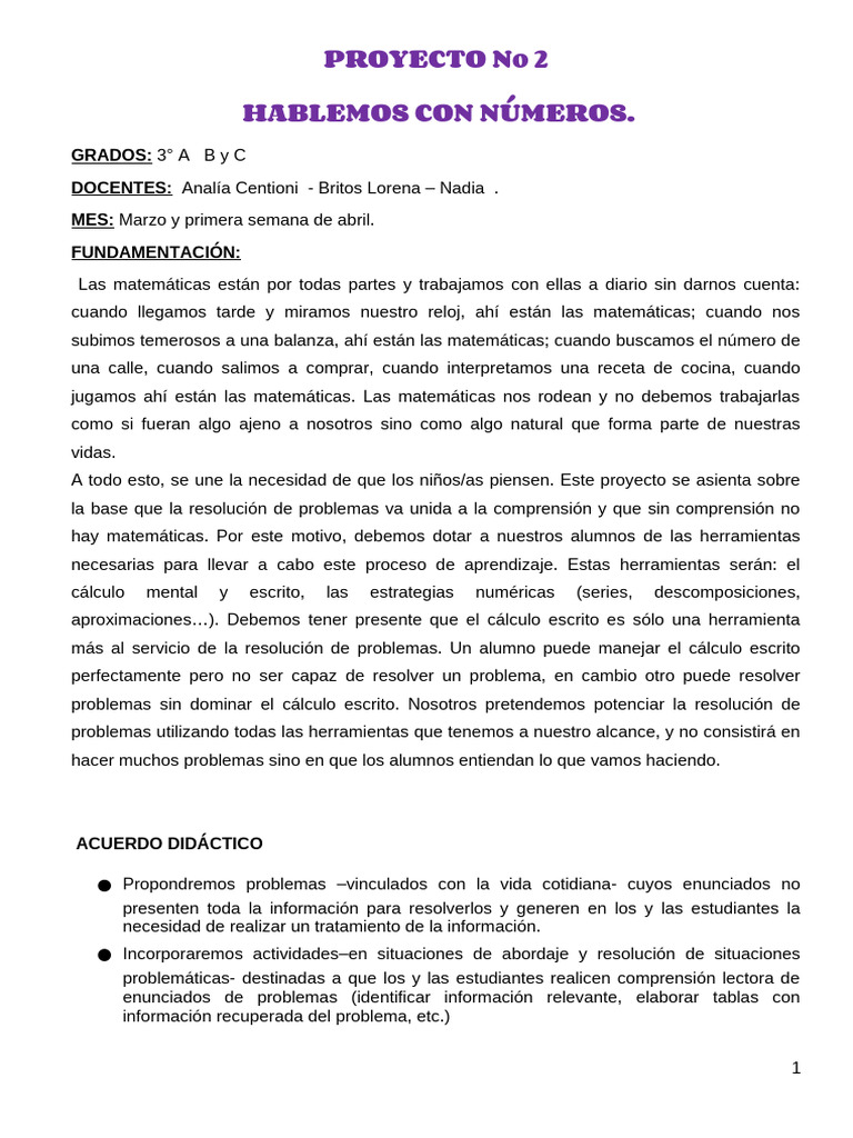 Proyecto 2 Matematica 3ro | PDF | Comprensión lectora | Enseñando