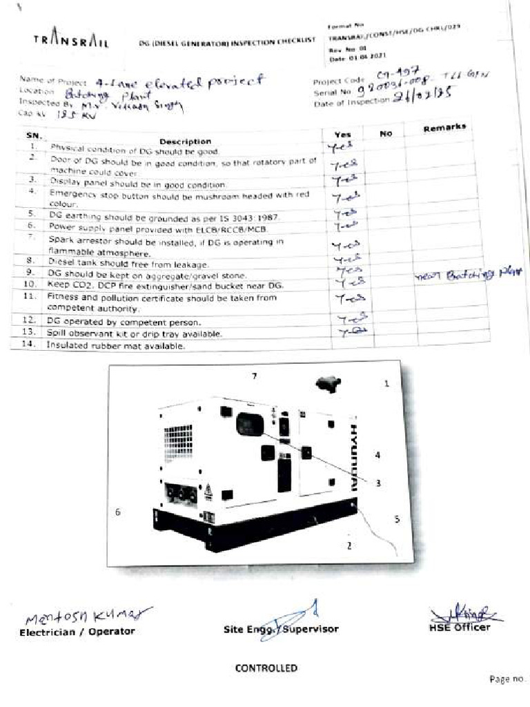 DG Inspection Checklist 2025 | PDF