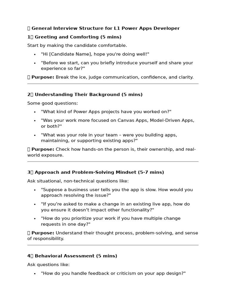 General Interview Structure For L1 Power Apps Developer | PDF ...