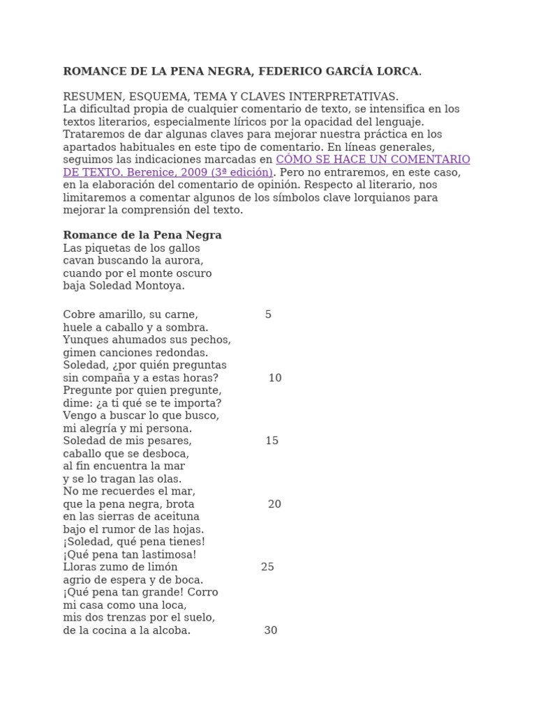 Claves de "Romance de la Pena Negra" | PDF