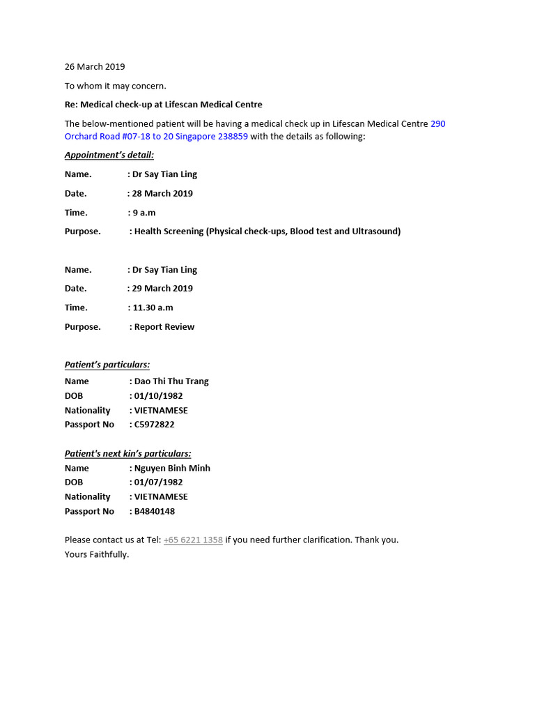 Medical Check-Up Appointment Details | PDF
