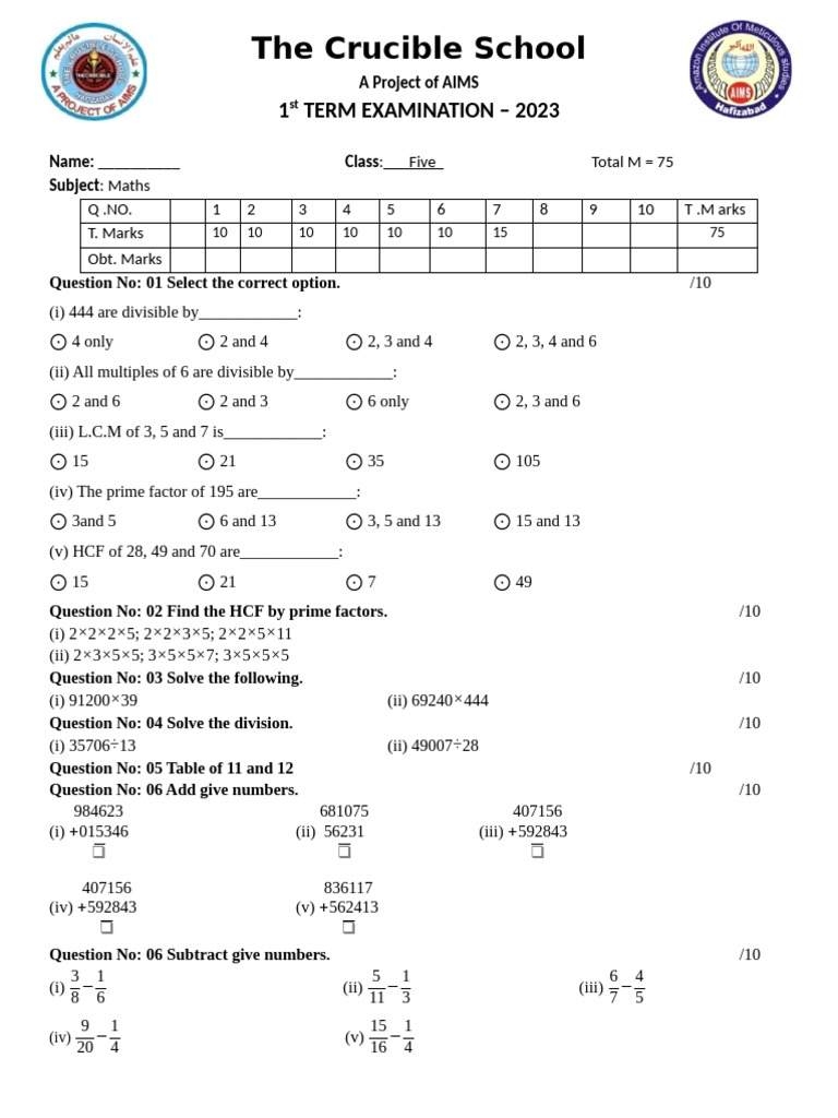 Five- Maths | PDF | Mathematics