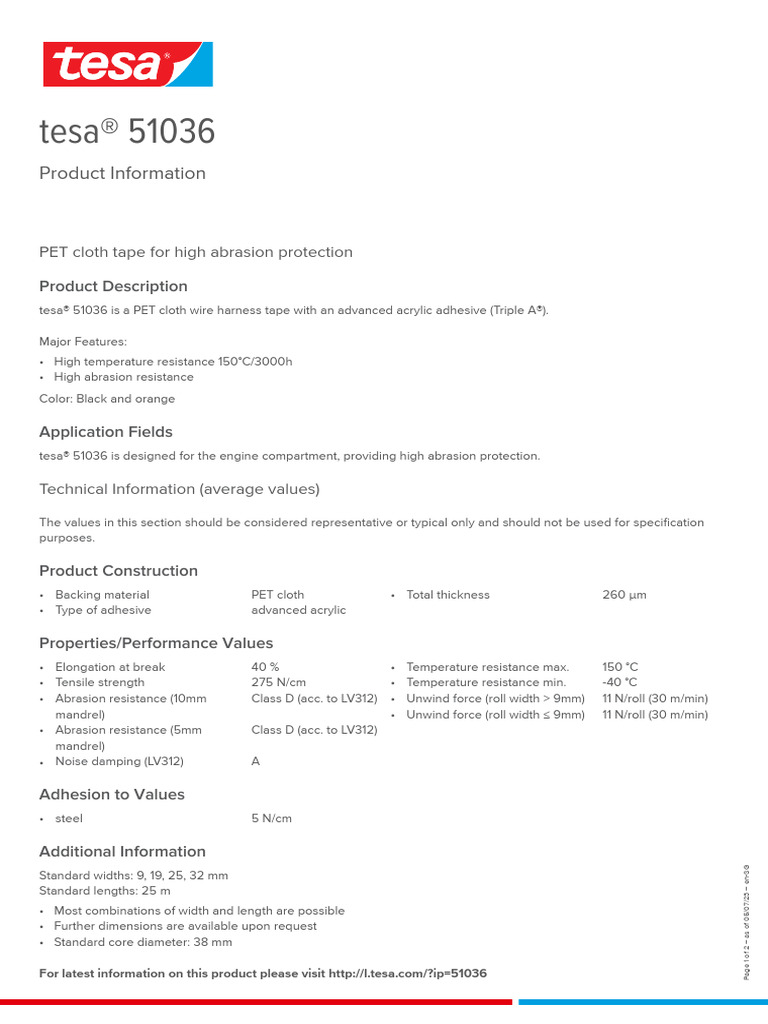 Tesa 51036 data sheet | PDF | Implied Warranty | Building Engineering