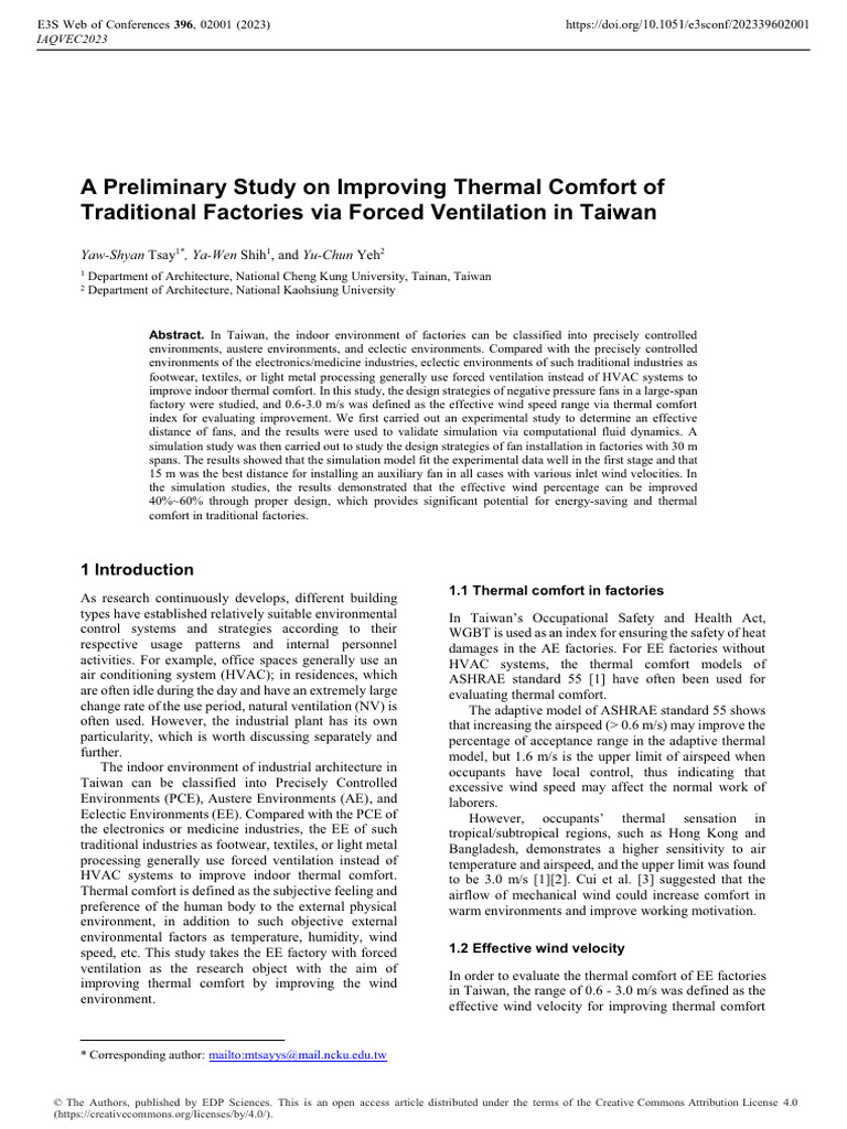 A Preliminary Study On Improving Thermal Comfort o | PDF | Ventilation ...