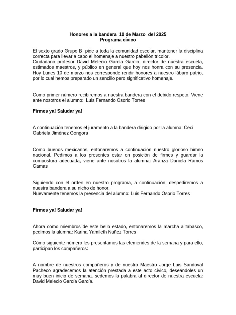 Programa de homenaje 6° B 3 | PDF