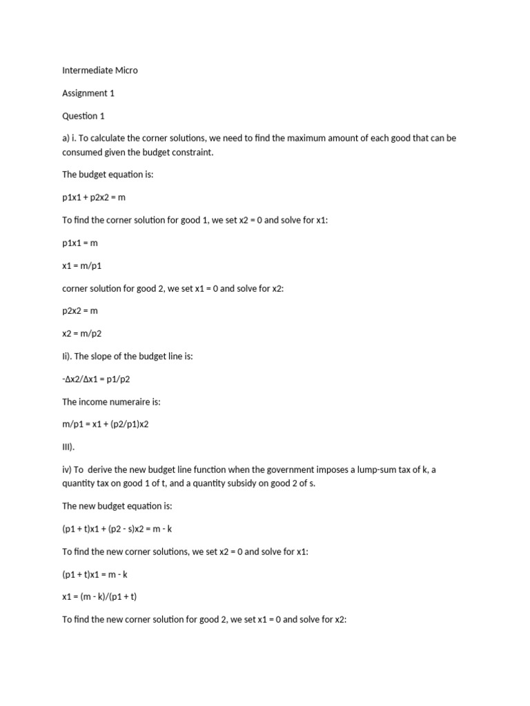 Intermediate Micro Assignment 1 | PDF | Utility | Economics