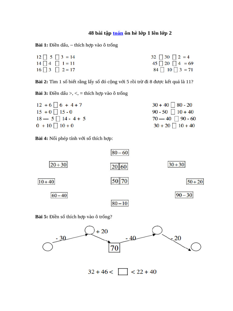 48 Bai Toan On Tap He Lop 1 Len Lop 2 | PDF