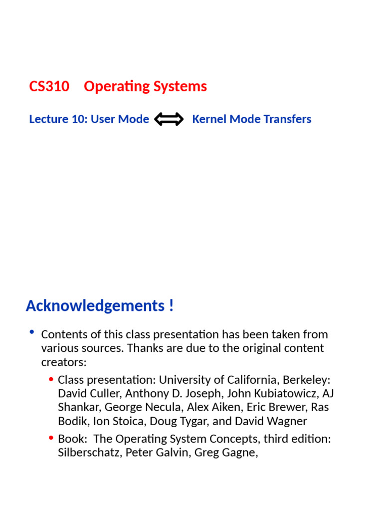 CS310 Lecture 10 Mode Transfers | PDF | Operating System | Process (Computing)