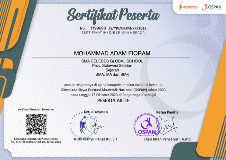 Cert - Sejarah - OSPAN 2023 | PDF