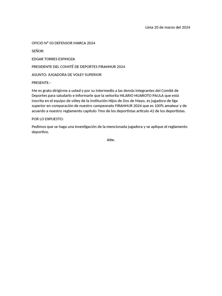 Oficio Defensor Marca | PDF