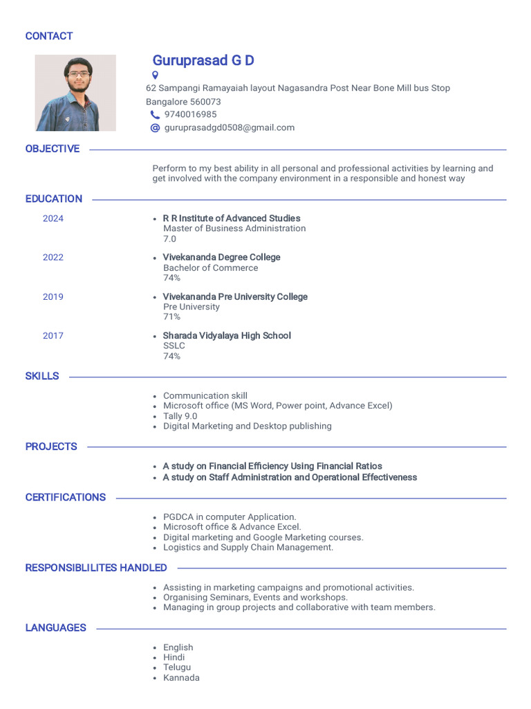 Resume Guruprasad GD | PDF