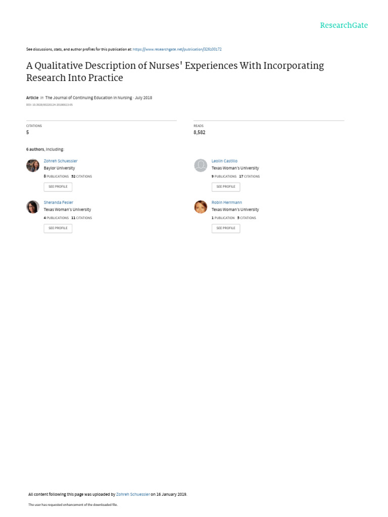 A Qualitative Description of Nurses' Experiences With Incorporating ...