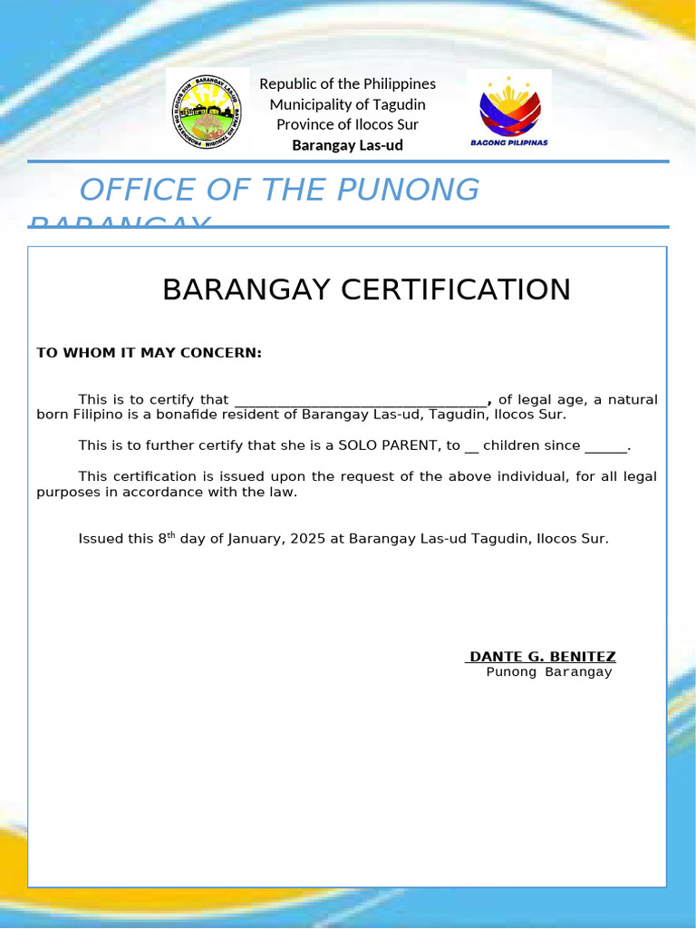 Barangay Clearance - Solo Parent | PDF